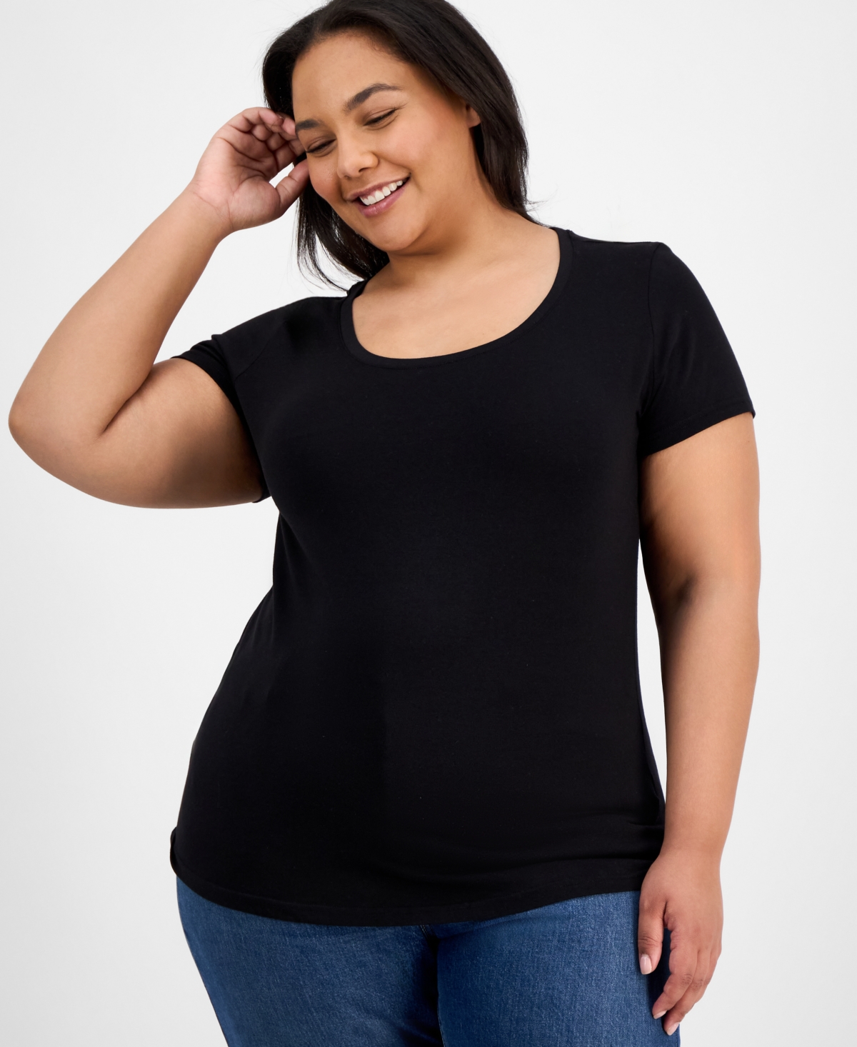 Click here for Aveto Trendy Plus Size Scoop-Neck T-Shirt - Black... prices