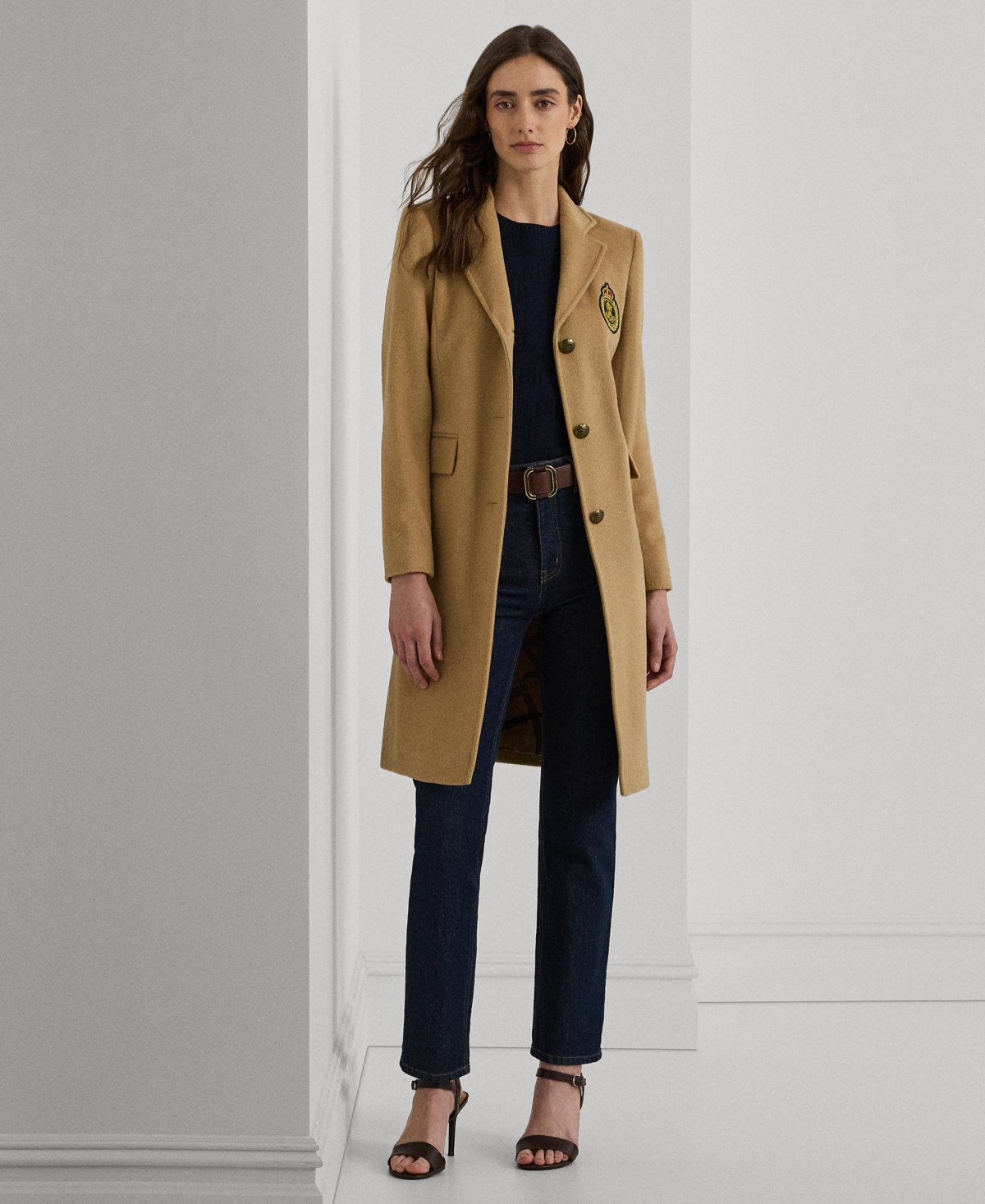Lauren Ralph Lauren Womens Single-Breasted Peacoat - Camel