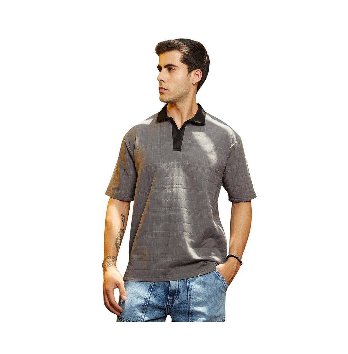 Click here for Campus Sutra Mens Moon Grey & Onyx Black Contrast... prices