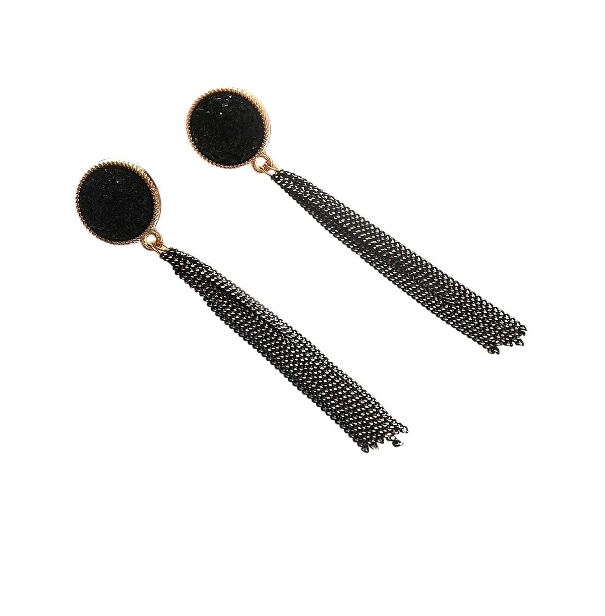 Click here for Sohi Tassel-Chain Drop Earrings - Black prices