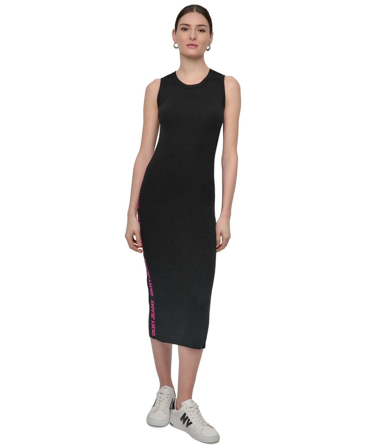 Click here for Dkny Jeans Womens Logo Ribbed Midi Sweater Dress -... prices