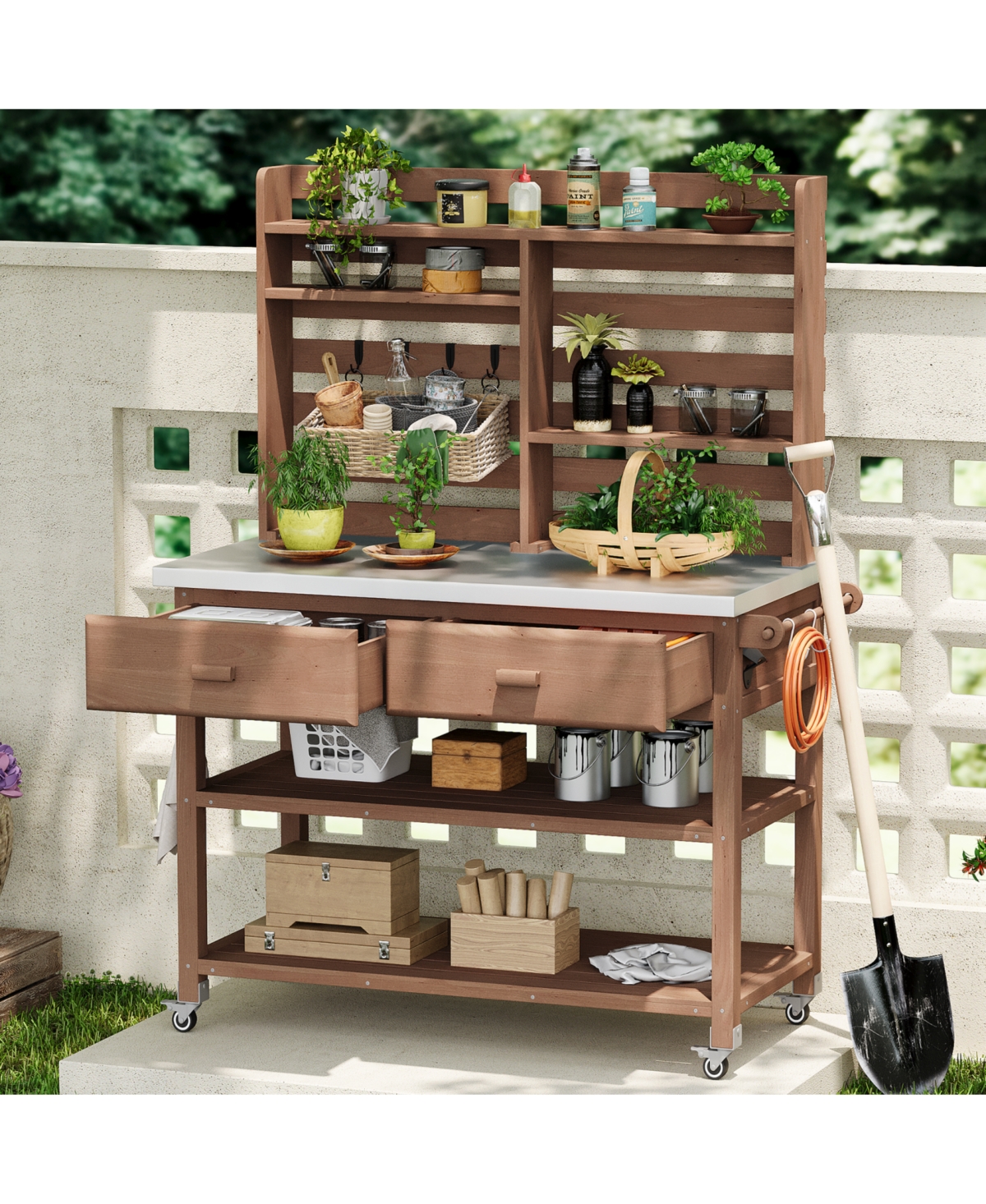 Click here for Outdoor Potting Bench with Hutch & Stainless Steel... prices