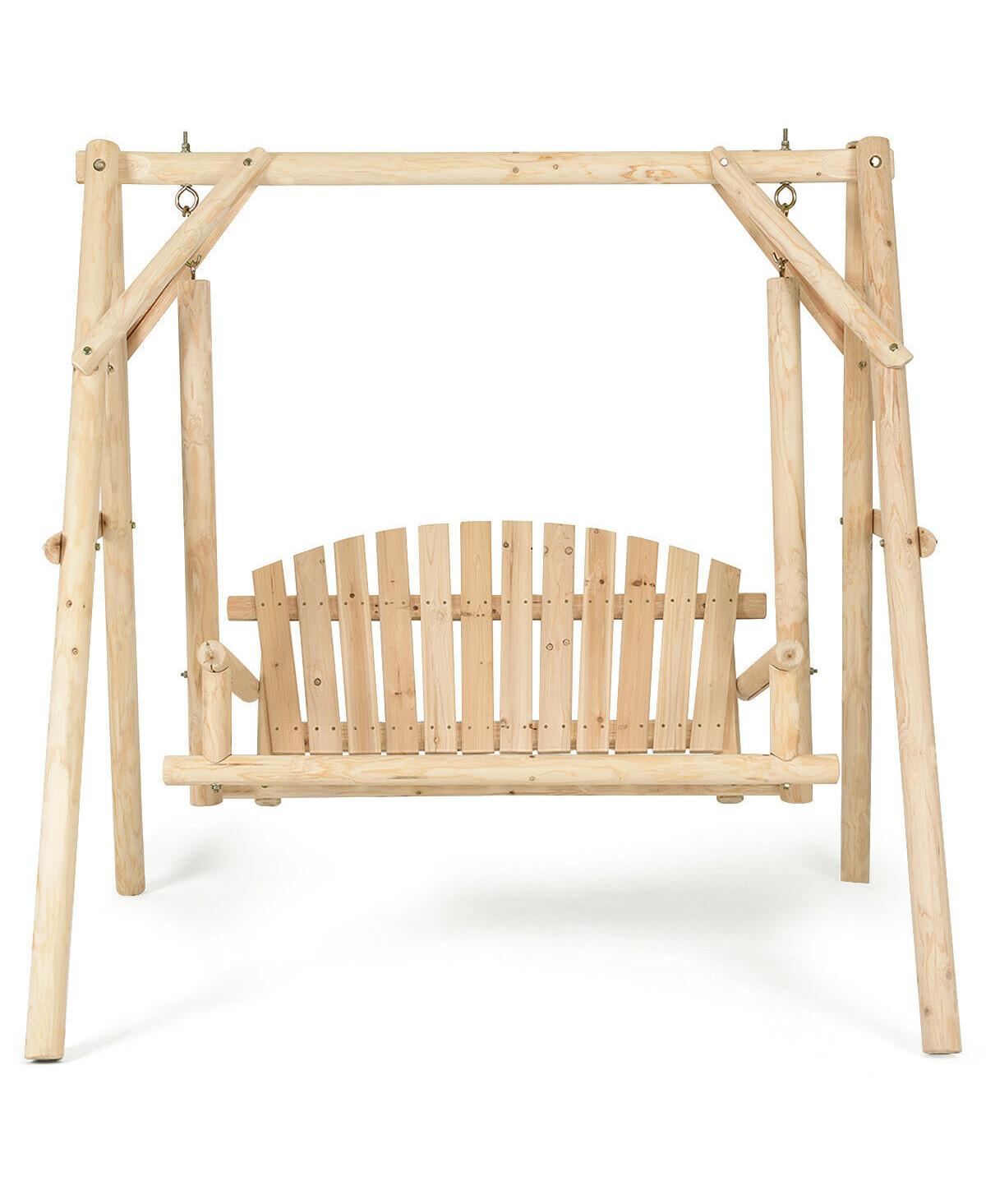 Click here for Gymax Wooden Porch Swing Outdoor Patio Rustic Torc... prices