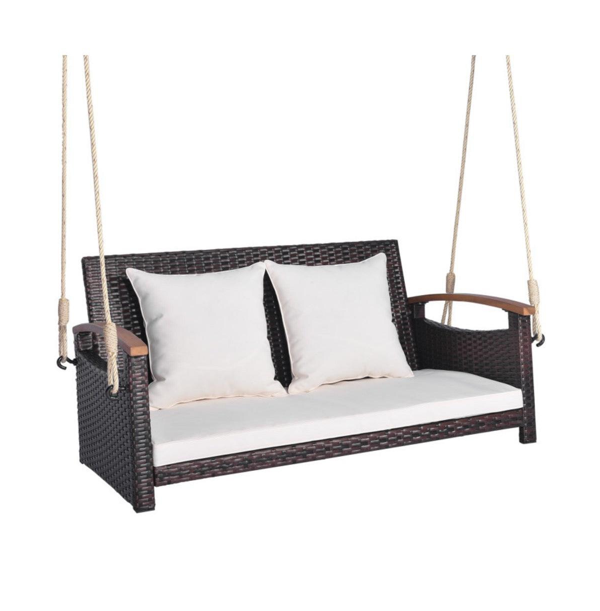 Click here for 2-Person Patio Rattan Porch Swing Hammock - Mix br... prices