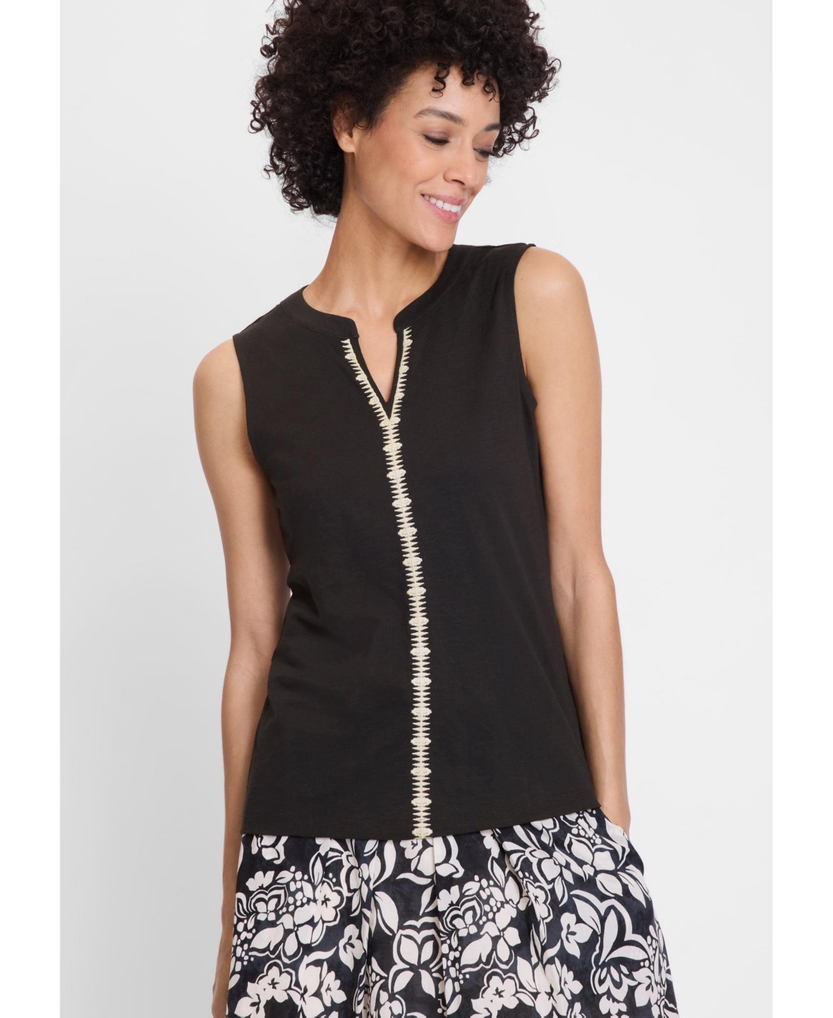 Click here for Olsen Womens Sleeveless Embroidered Detail Top - B... prices