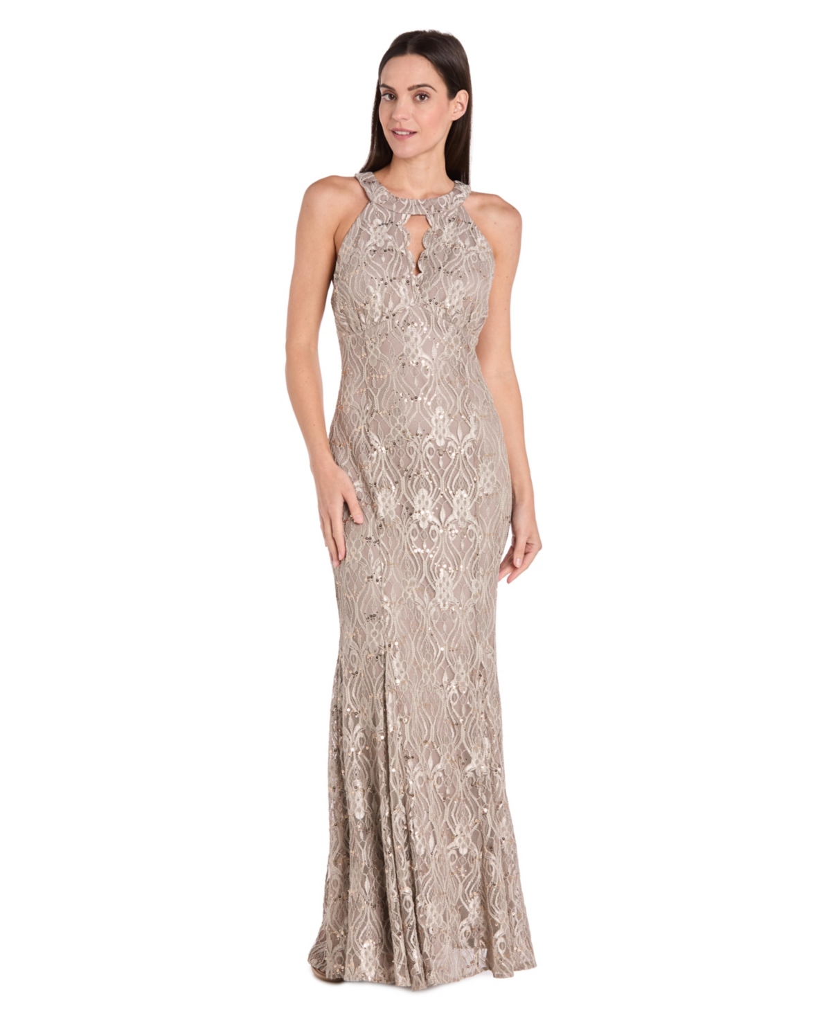 Click here for R & M Richards Womens Sequin Lace Keyhole Halter G... prices