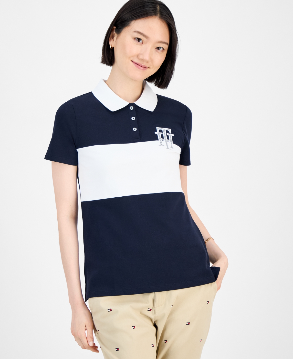 Click here for Tommy Hilfiger Womens Pieced Pique Short-Sleeve Po... prices