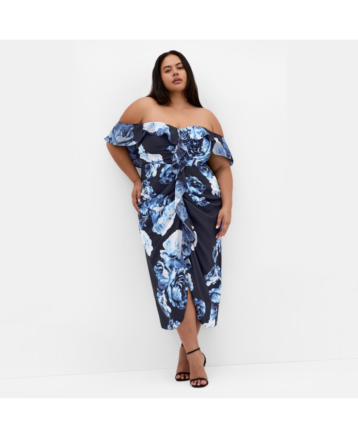 Click here for City Chic Plus Size Gina Print Dress - Blue rose prices