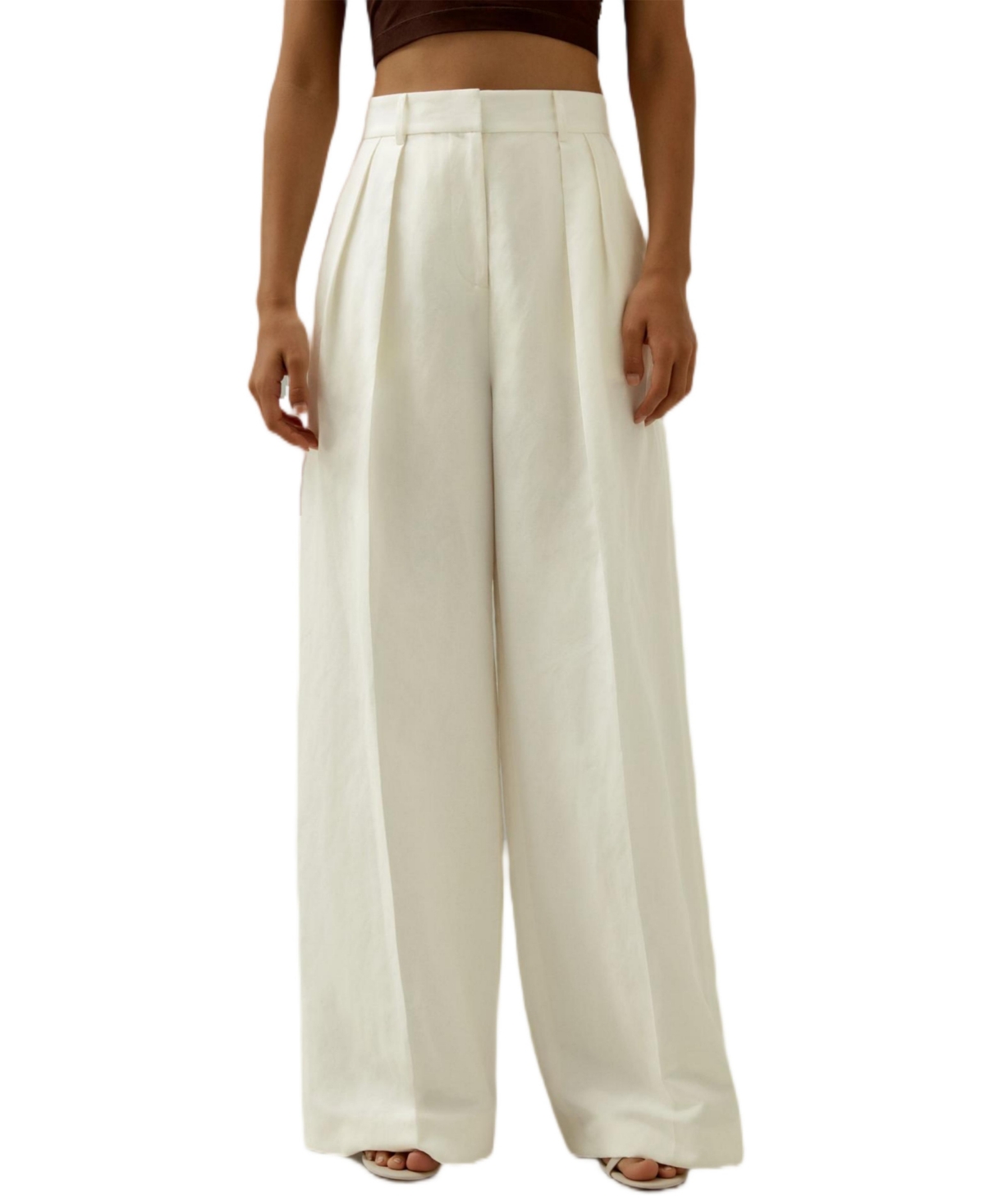 Click here for Lilysilk Womens Front-Pleated Silk-Linen Blend Tro... prices
