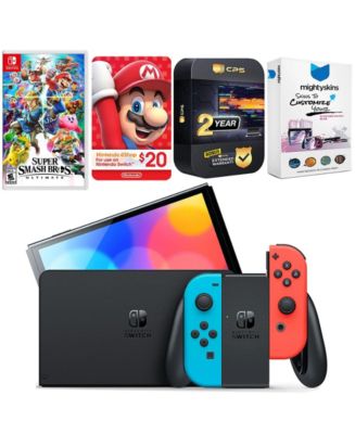 Nintendo Switch Neon Red & Blue OLED Console with Super Smash Bros ...