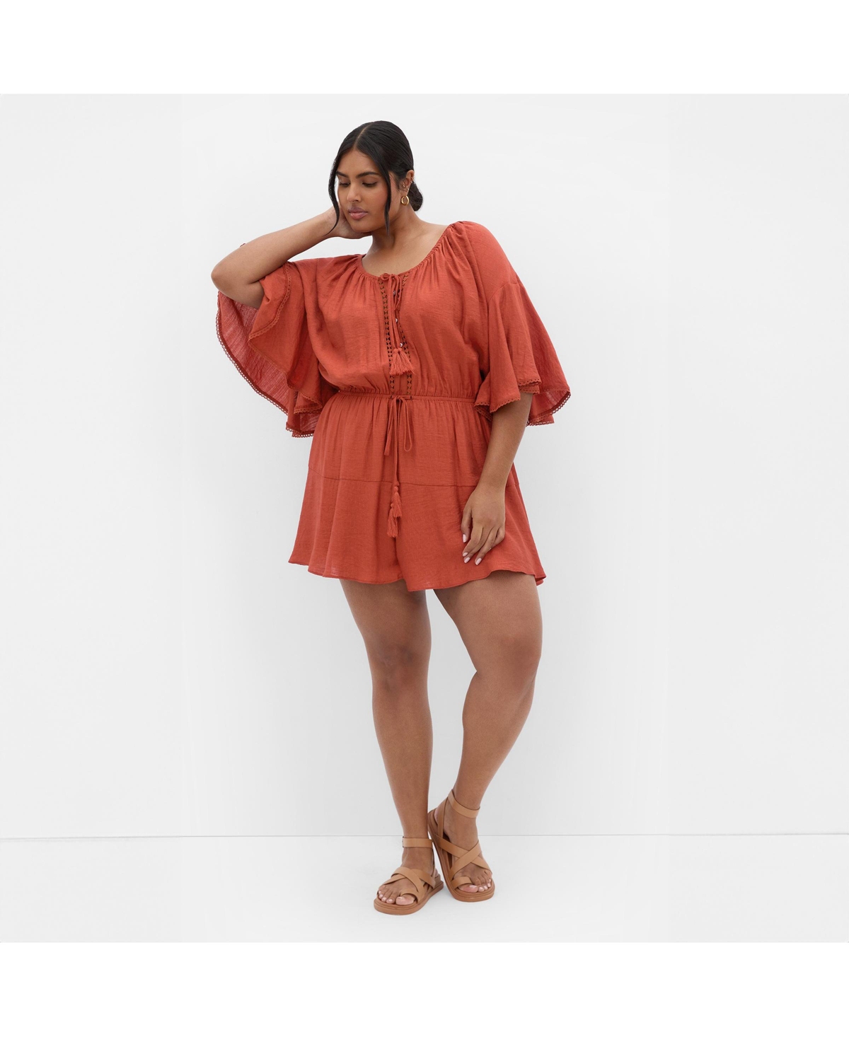 Click here for City Chic Plus Size Harlow Lace Playsuit - Ginger prices