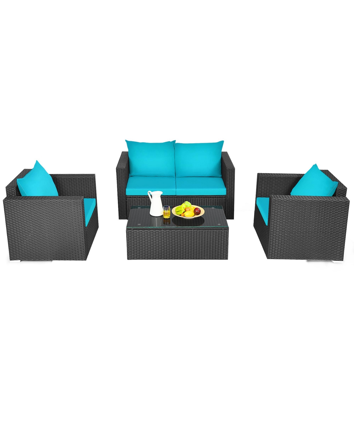 Click here for Gymax 4 Piece Rattan Outdoor Furniture Set Patio C... prices