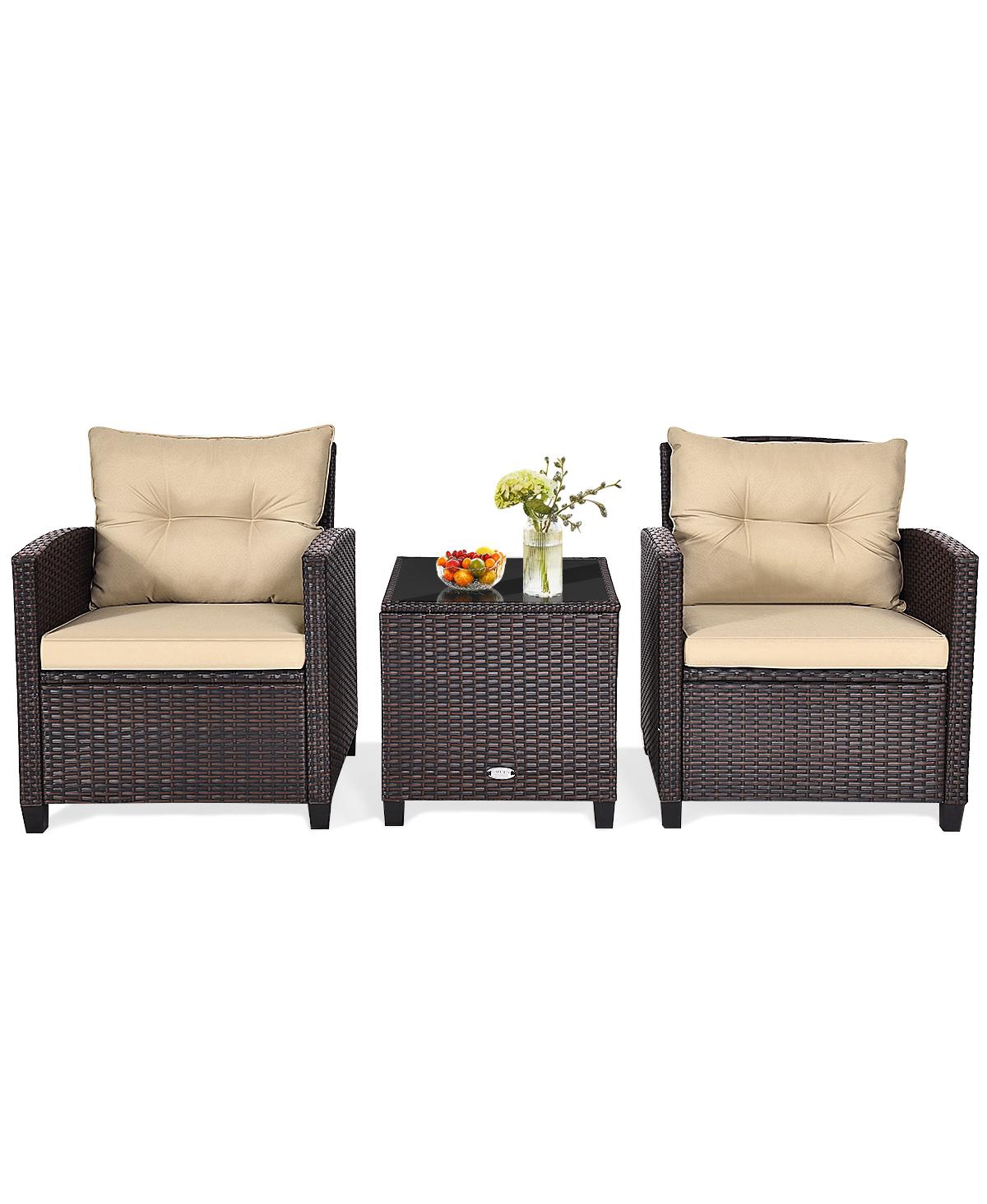 Click here for Gymax 3PCS Patio Outdoor Rattan Conversation Set w... prices