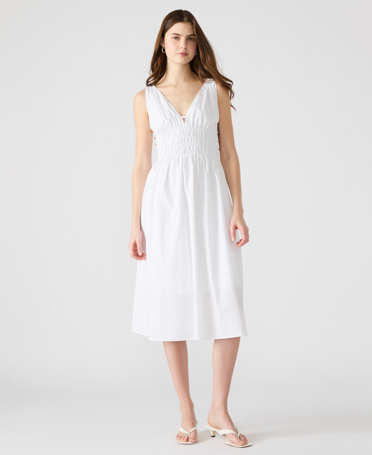 Click here for Steve Madden Womens Kassie Cotton Midi Dress - Whi... prices