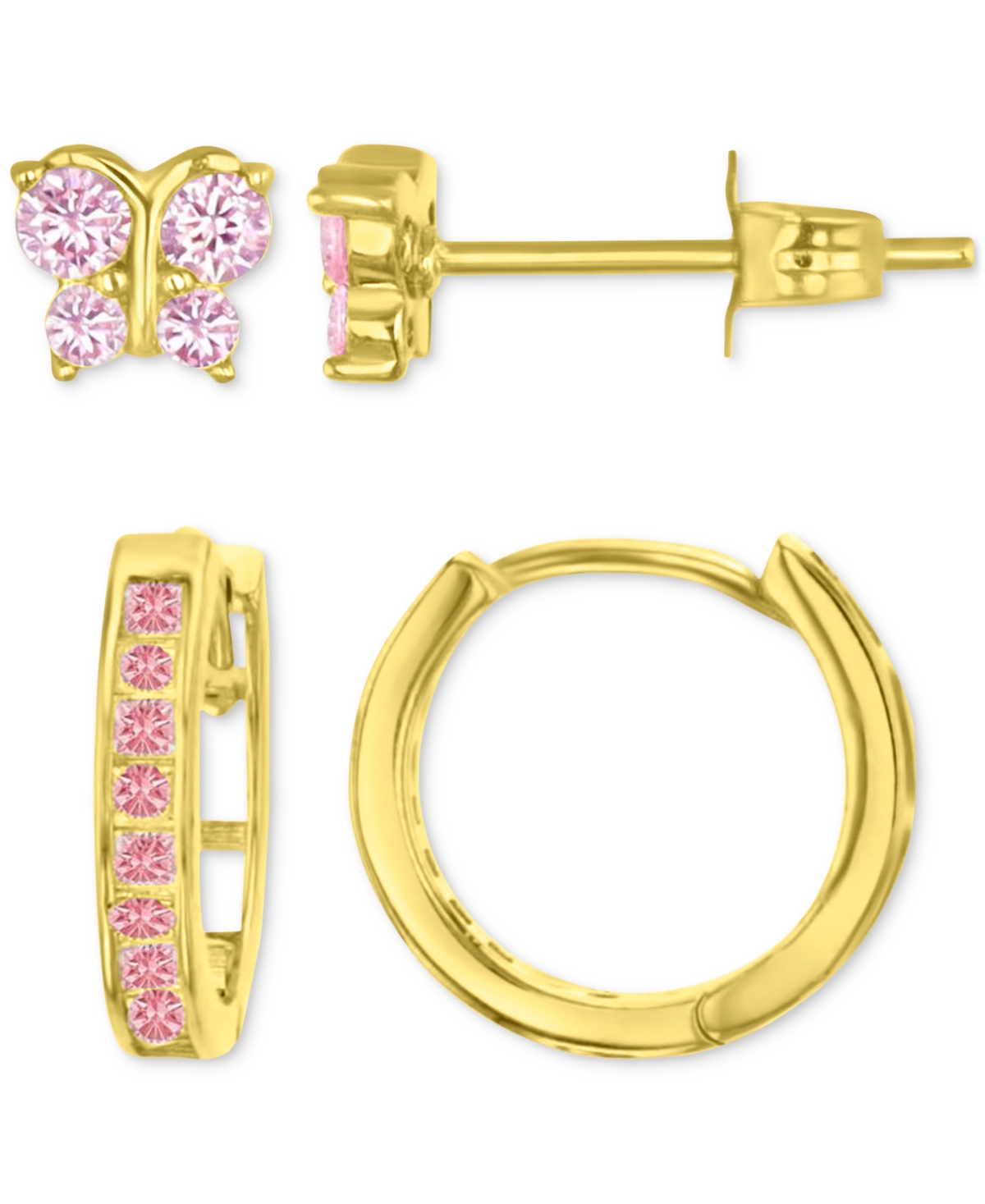Click here for 2-Pc. Set Pink Cubic Zirconia Butterfly Stud & Sma... prices
