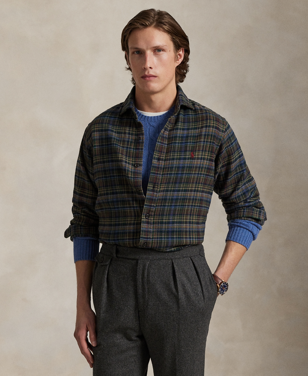 Click here for Polo Ralph Lauren Mens Classic-Fit Plaid Brushed F... prices