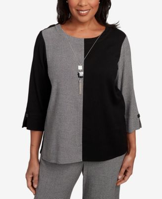 Alfred Dunner Women's Santa Barbara Center Sliced Top with Necklace ...