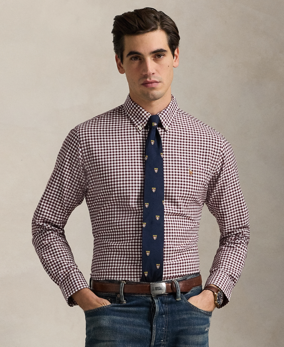 Click here for Polo Ralph Lauren Mens Custom-Fit Gingham Oxford S... prices