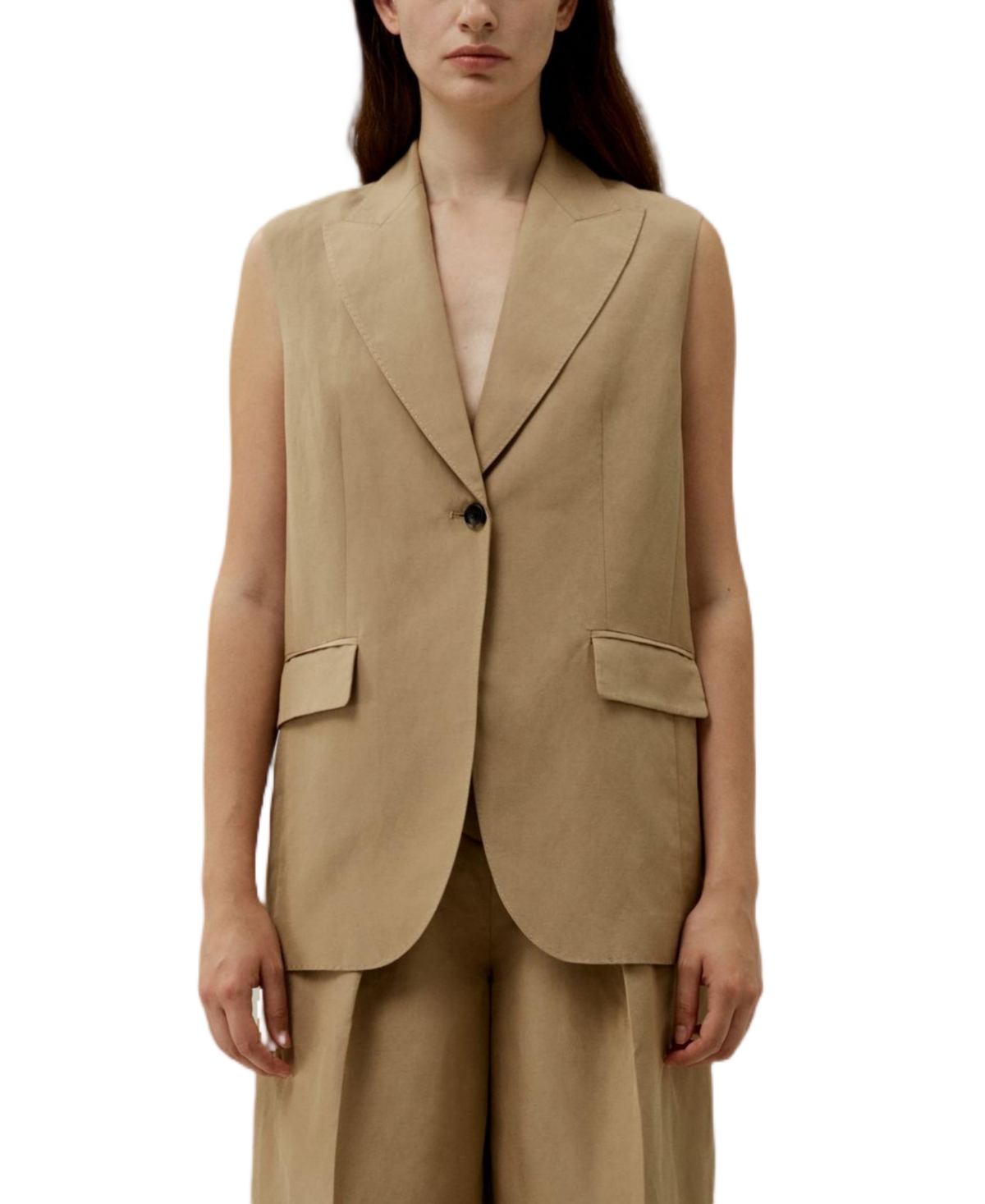 Click here for Single Button Sleeveless Lapel Blazer - Oak prices