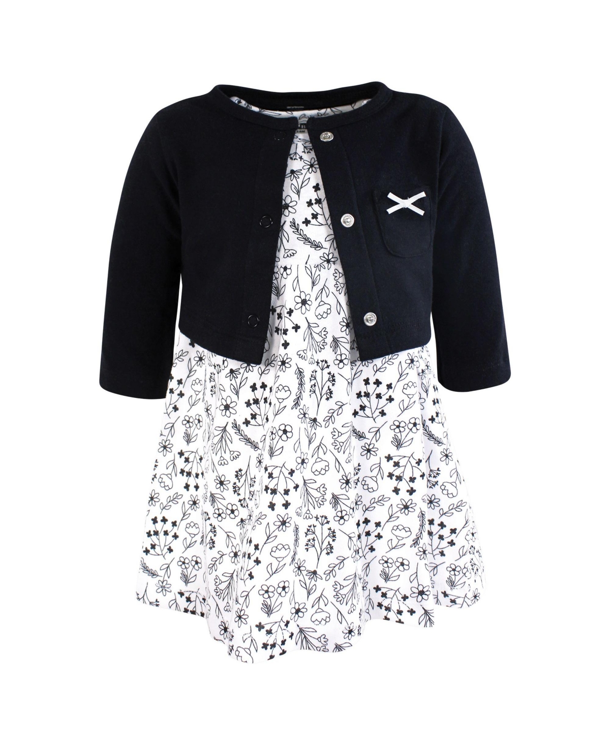 Hudson Baby Baby Girls Hudson Comfortable Cotton Dress and Matching Cardigan Set - Black white flowers