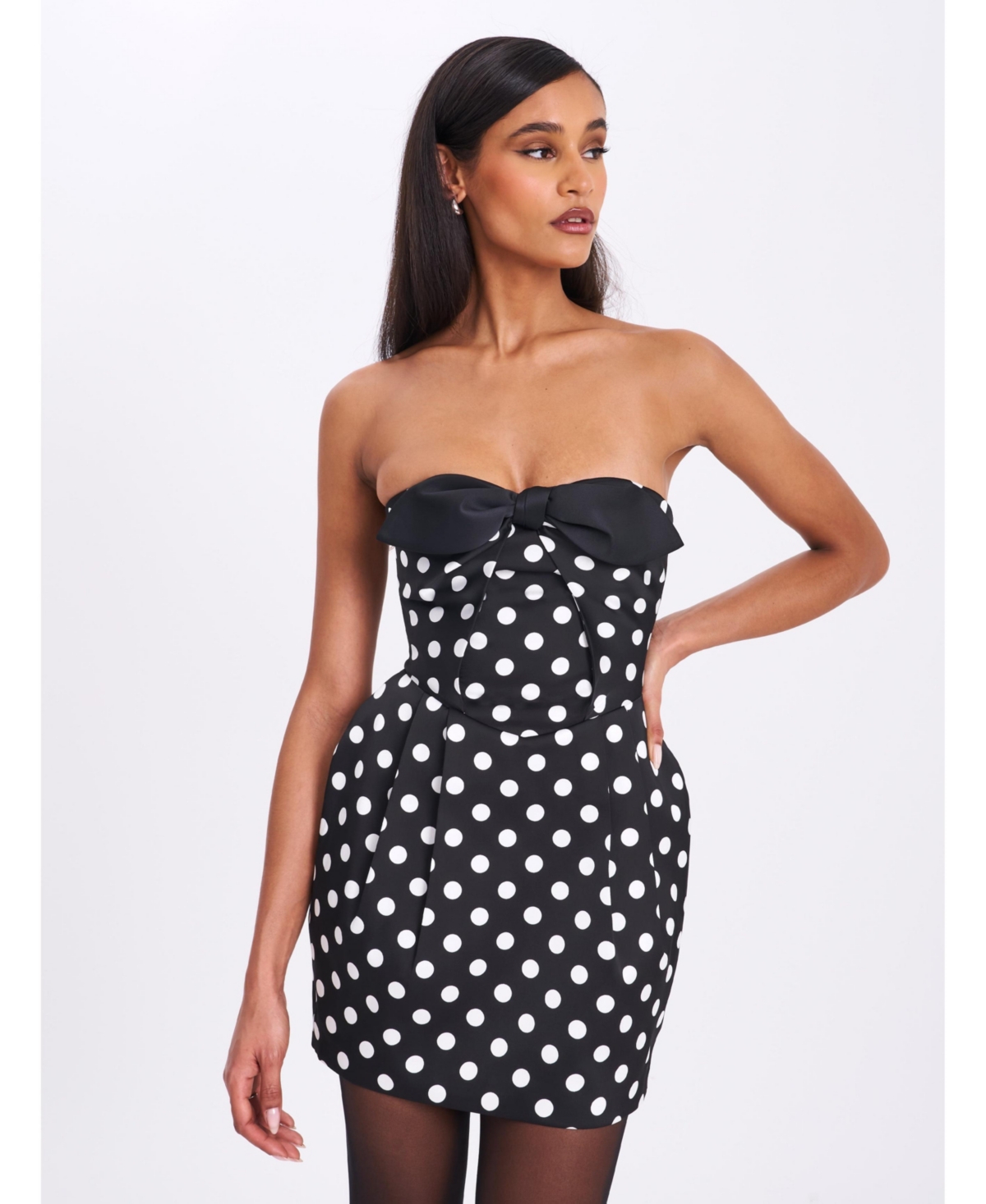 Click here for Miss Circle Womens Tahira Black Polka Strapless Mi... prices