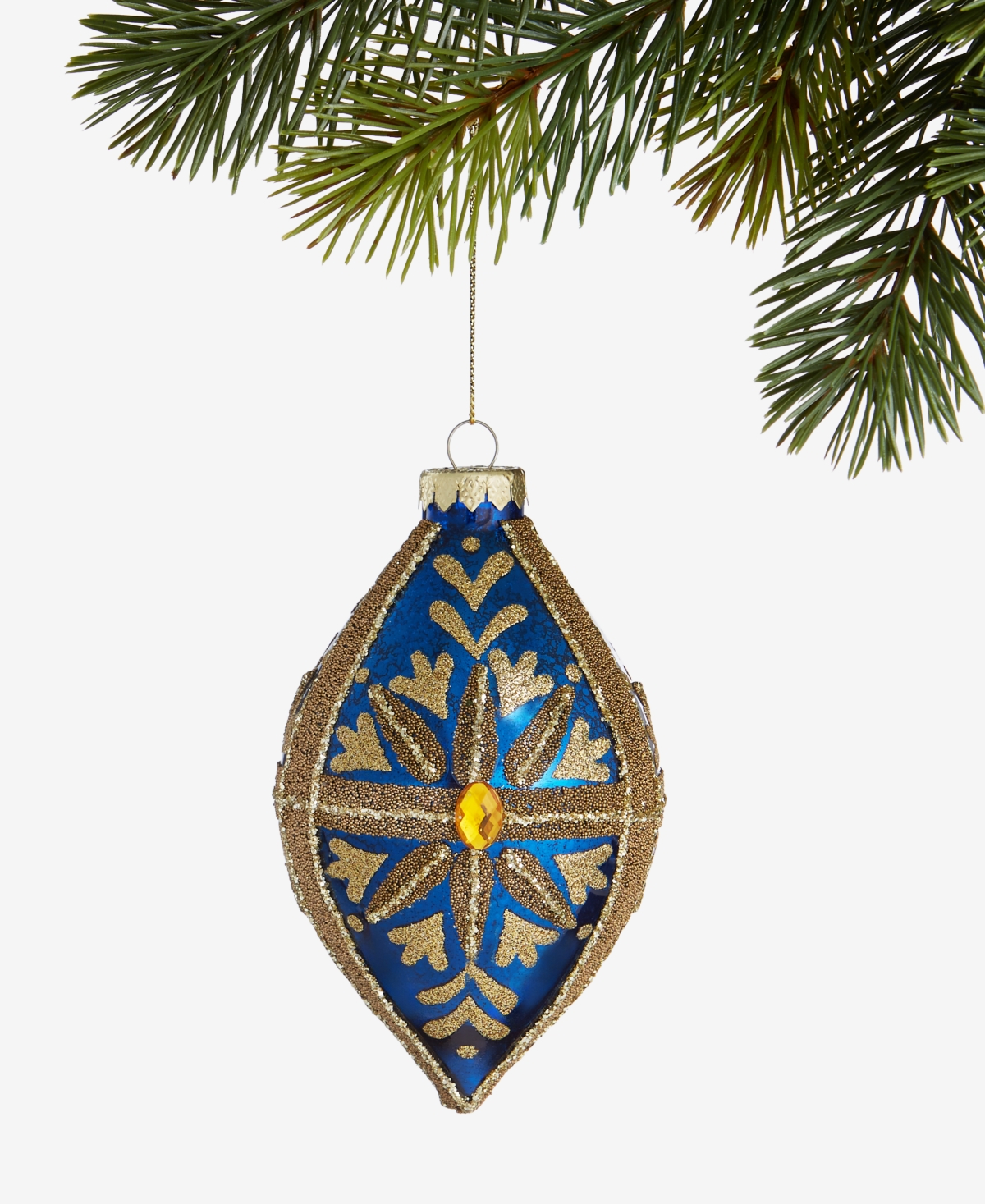 Click here for Holiday Lane Blessed Glass Blue and Gold Drop Orna... prices