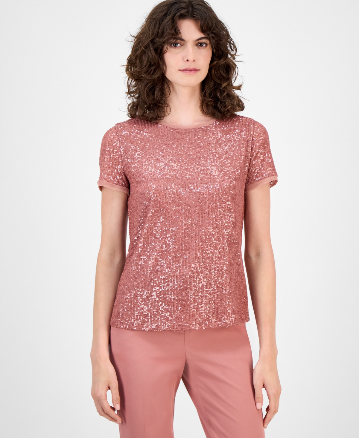 Click here for Anne Klein Womens Sequined T-Shirt - Soft Primrose prices