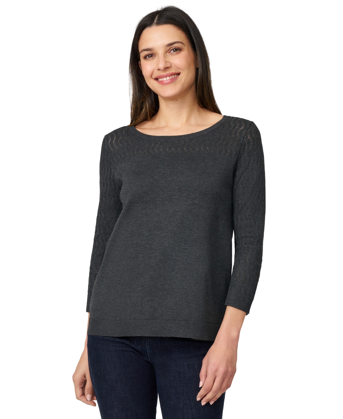 Click here for Melissa Paige Petite Pointelle-Yoke 3/4-Sleeve Swe... prices