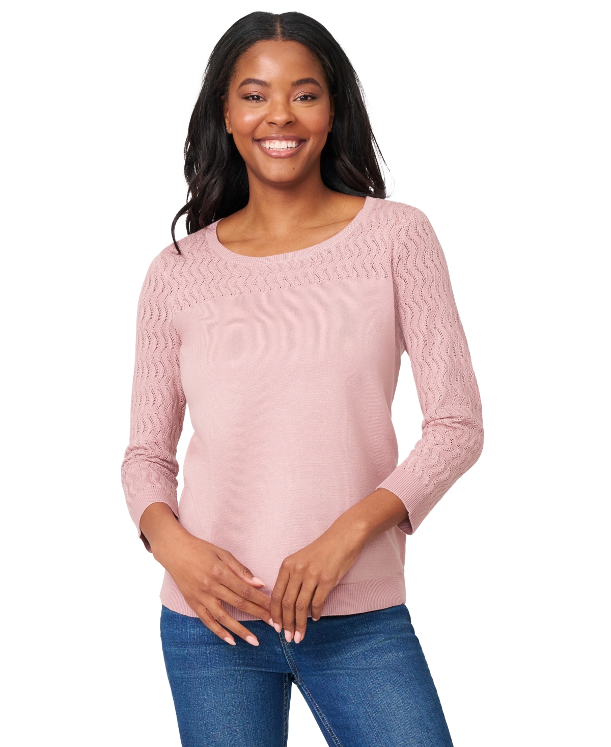 Click here for Melissa Paige Petite Pointelle-Yoke 3/4-Sleeve Swe... prices