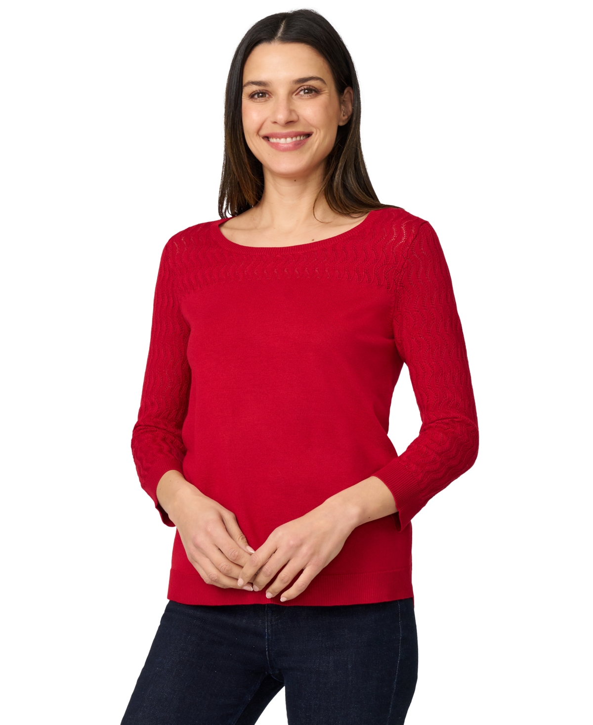 Click here for Melissa Paige Petite Pointelle-Yoke 3/4-Sleeve Swe... prices