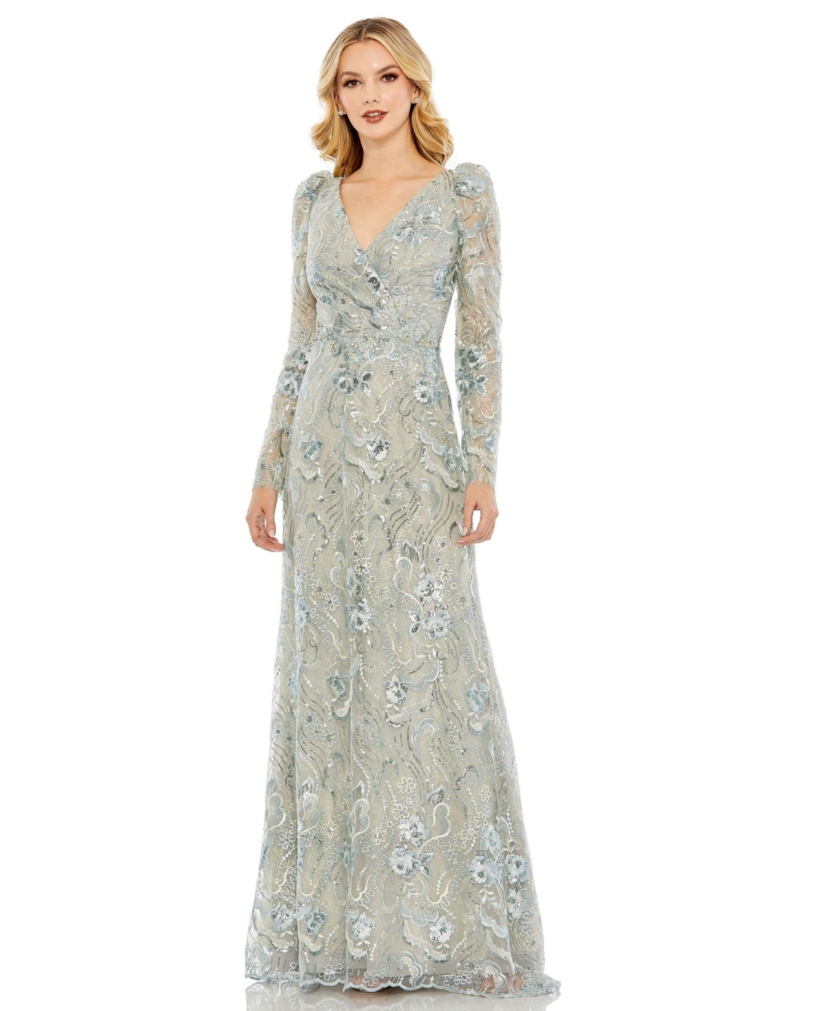 Click here for Mac Duggal Womens Embroidered Wrap Over Puff Sleev... prices