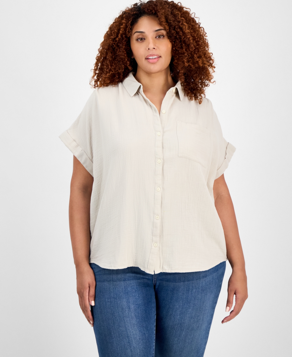 Click here for Style & Co Plus Size Button-Front Short-Sleeve Shi... prices
