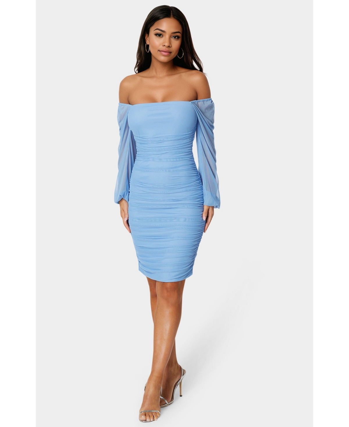 Click here for Bebe Womens Blouson Sleeve Ruched Midi Dress - Blu... prices