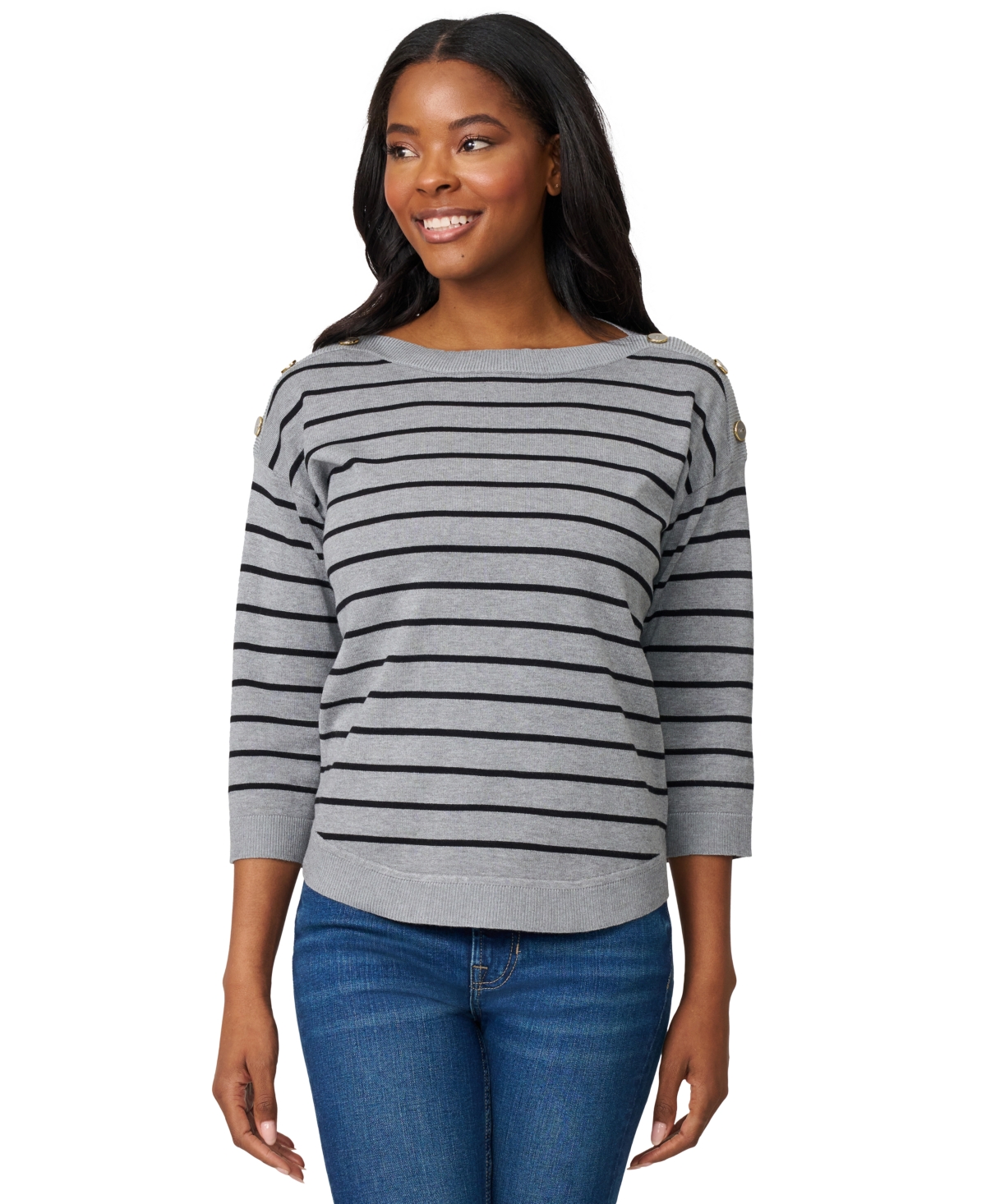 Click here for Melissa Paige Womens Striped Button-Shoulder Boatn... prices