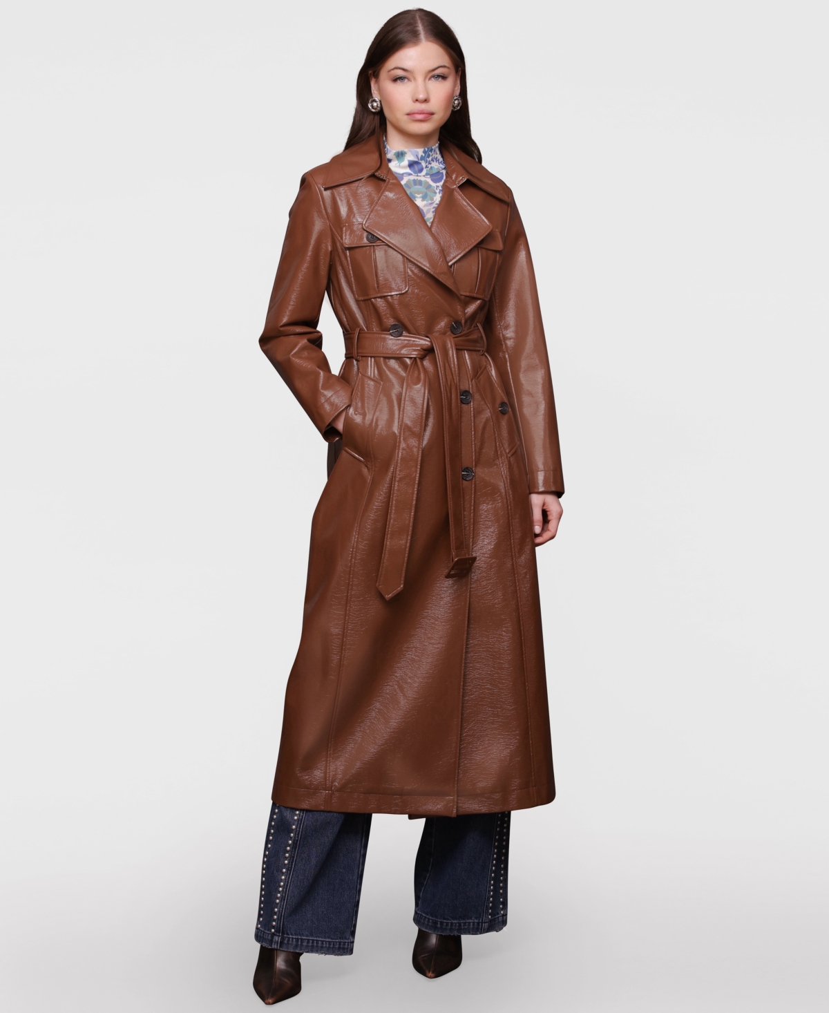 Click here for Avec Les Filles Womens Belted Faux-Leather Trench... prices