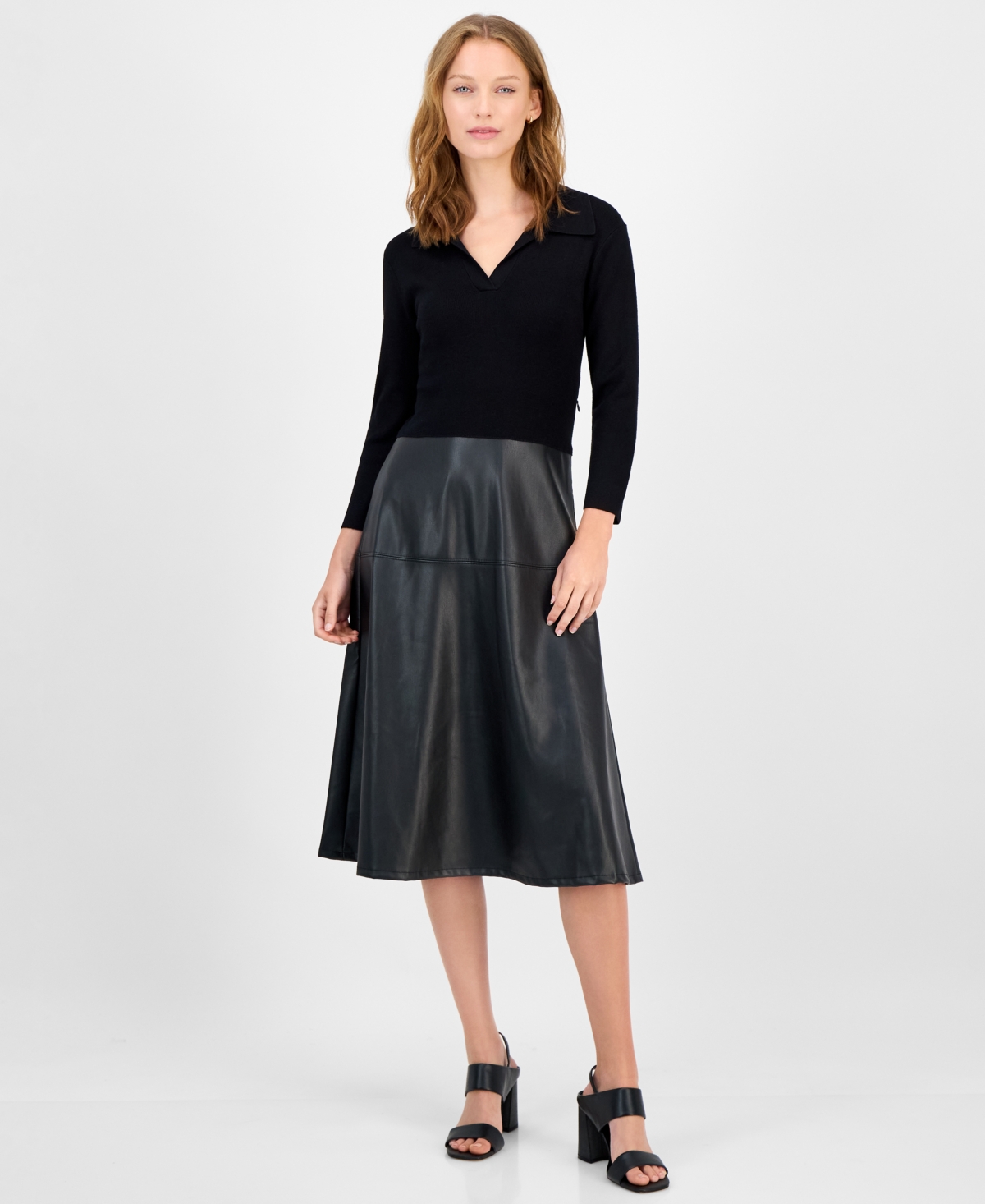 Click here for T Tahari Womens Mixed-Media Fit and Flare Dress -... prices