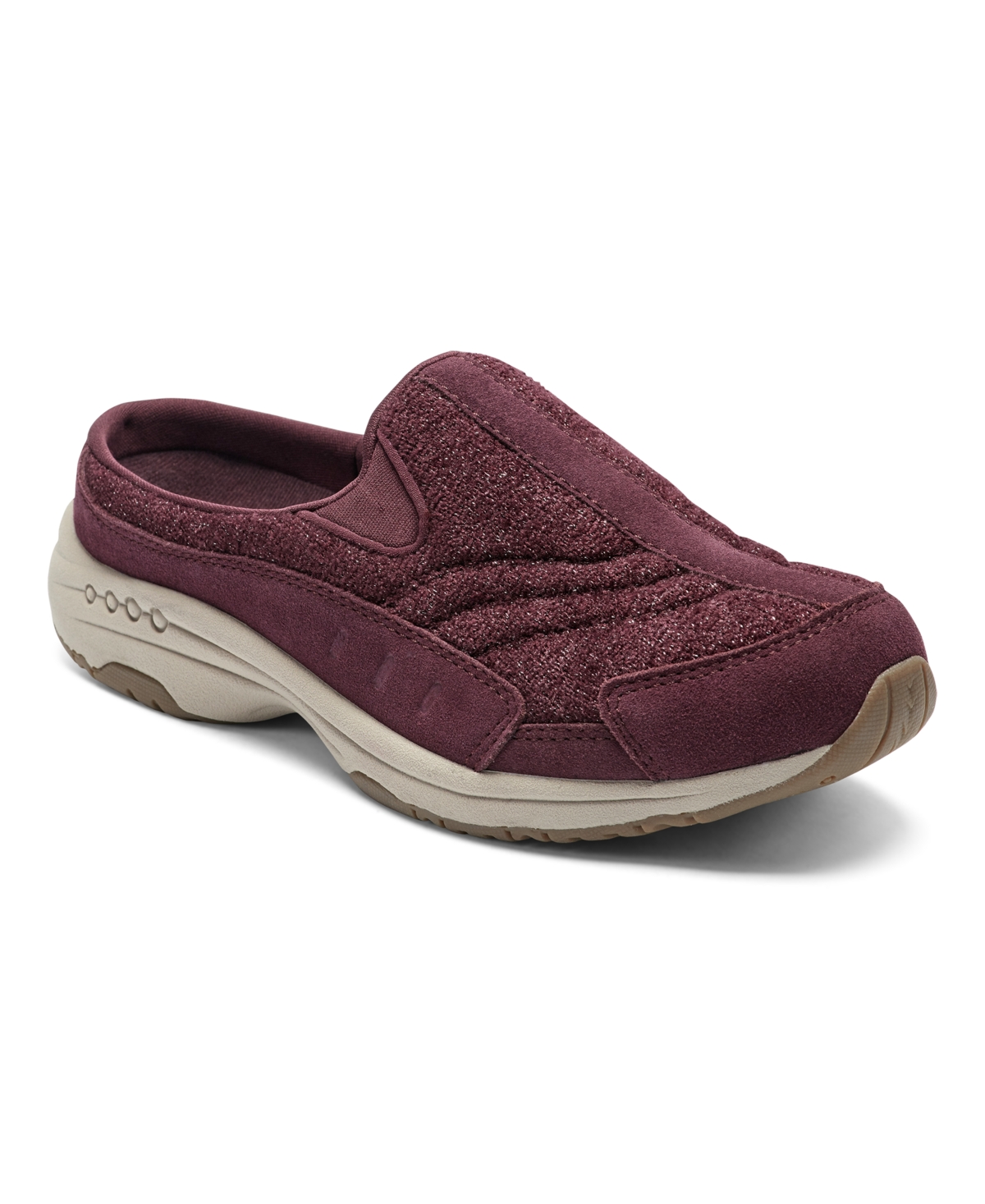 Easy Spirit Womens Traveltime Slip-On Mule Walking Sneakers - Dark Wine Sparkle