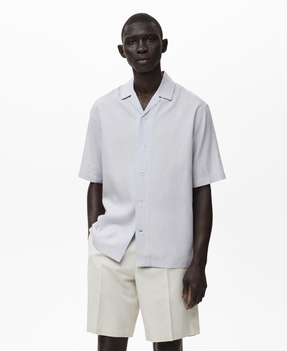 Click here for Mango Mens Lyocell-Linen Bowling-Collar Shirt - Sk... prices