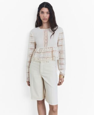 Mango Women's Openwork Details Embroidered Cotton Blouse - Macy's