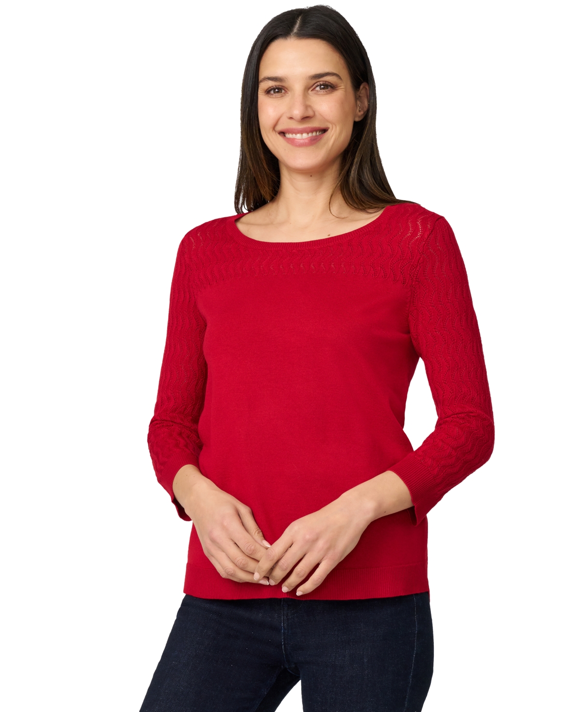 Click here for Melissa Paige Womens Crewneck Pointelle 3/4-Sleeve... prices