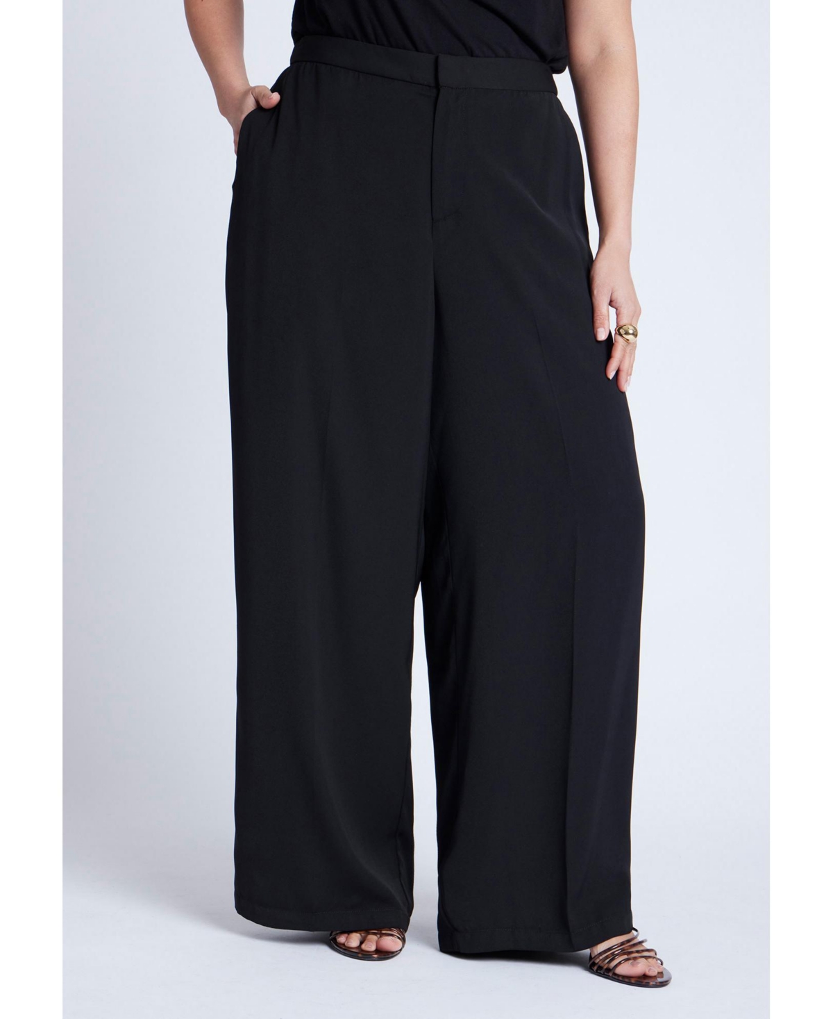 Click here for Eloquii Womens Plus Size Wide Leg Trouser - Black... prices