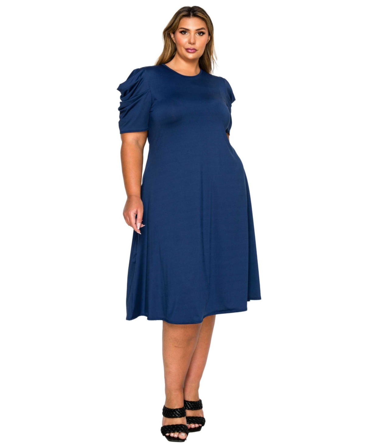 Click here for L I V D Plus Size Aleyna Flare Dress - Navy prices