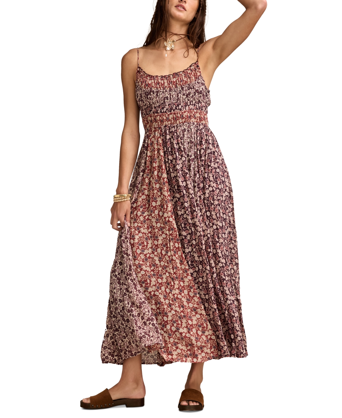 Click here for Lucky Brand Womens Floral Print Smocked Midi Dress... prices