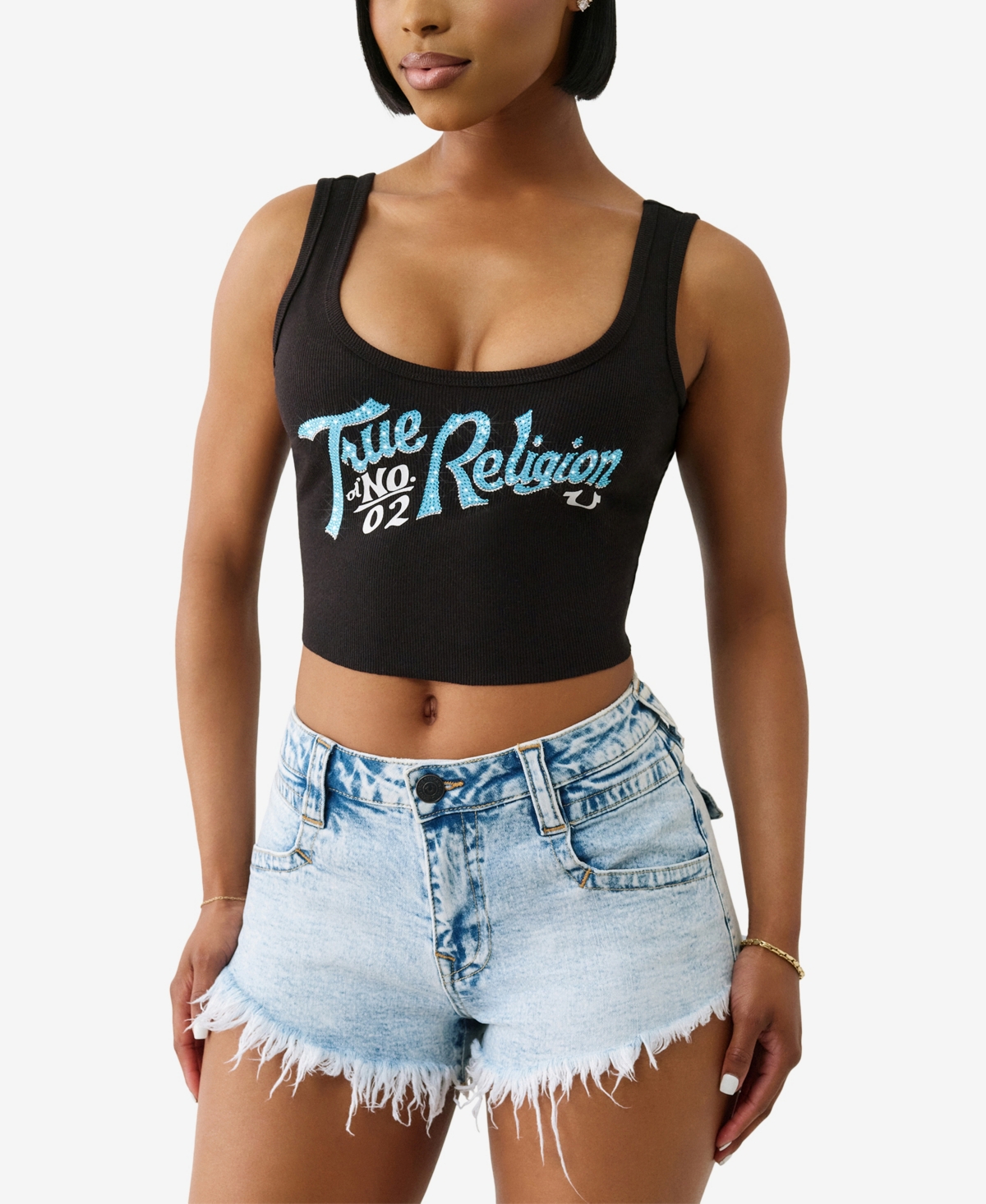 Click here for True Religion Womens Crystal Rib Crop Tank Top - J... prices