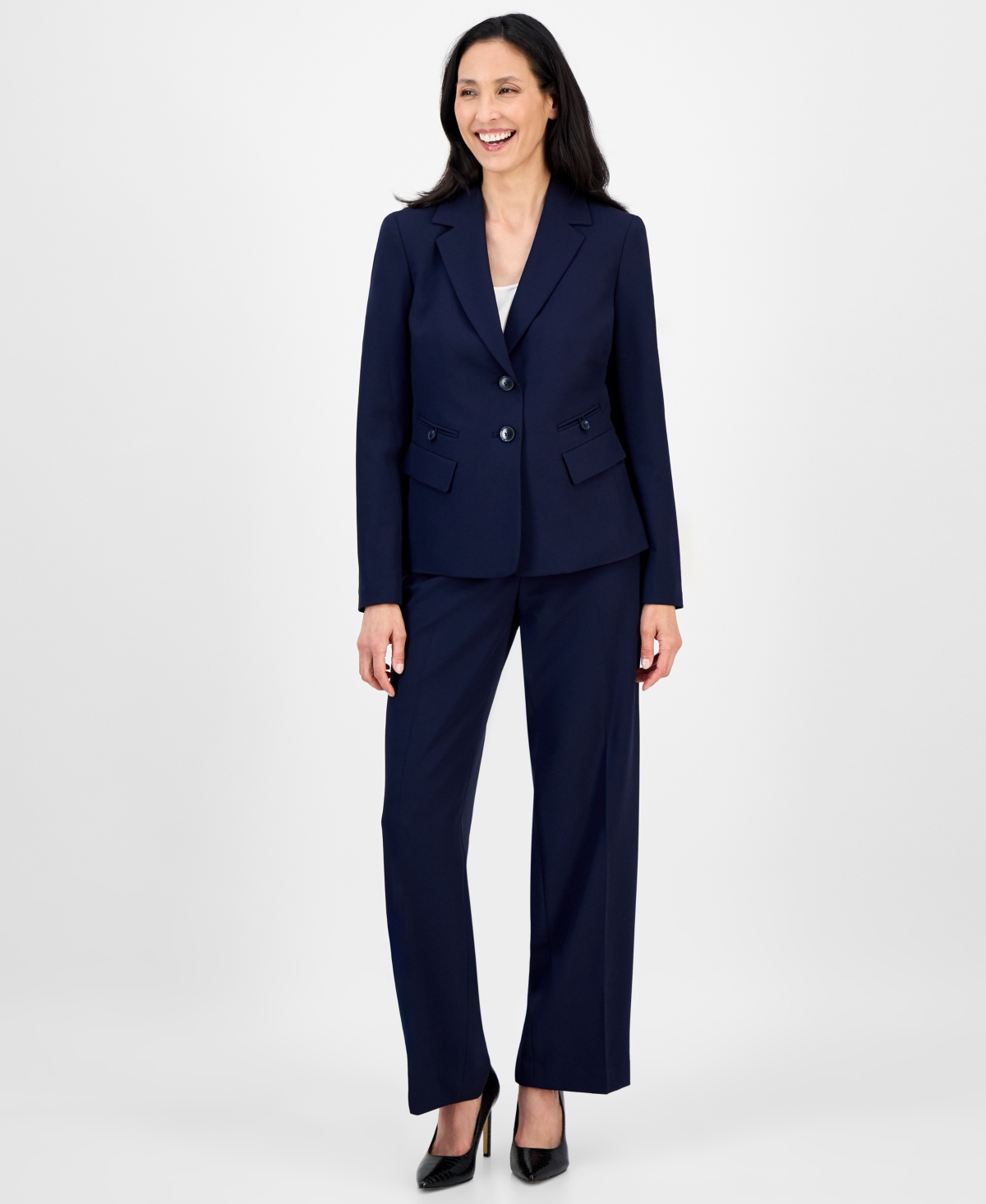 Click here for Le Suit Womens Notched Collar Wide-Leg Pantsuit Se... prices
