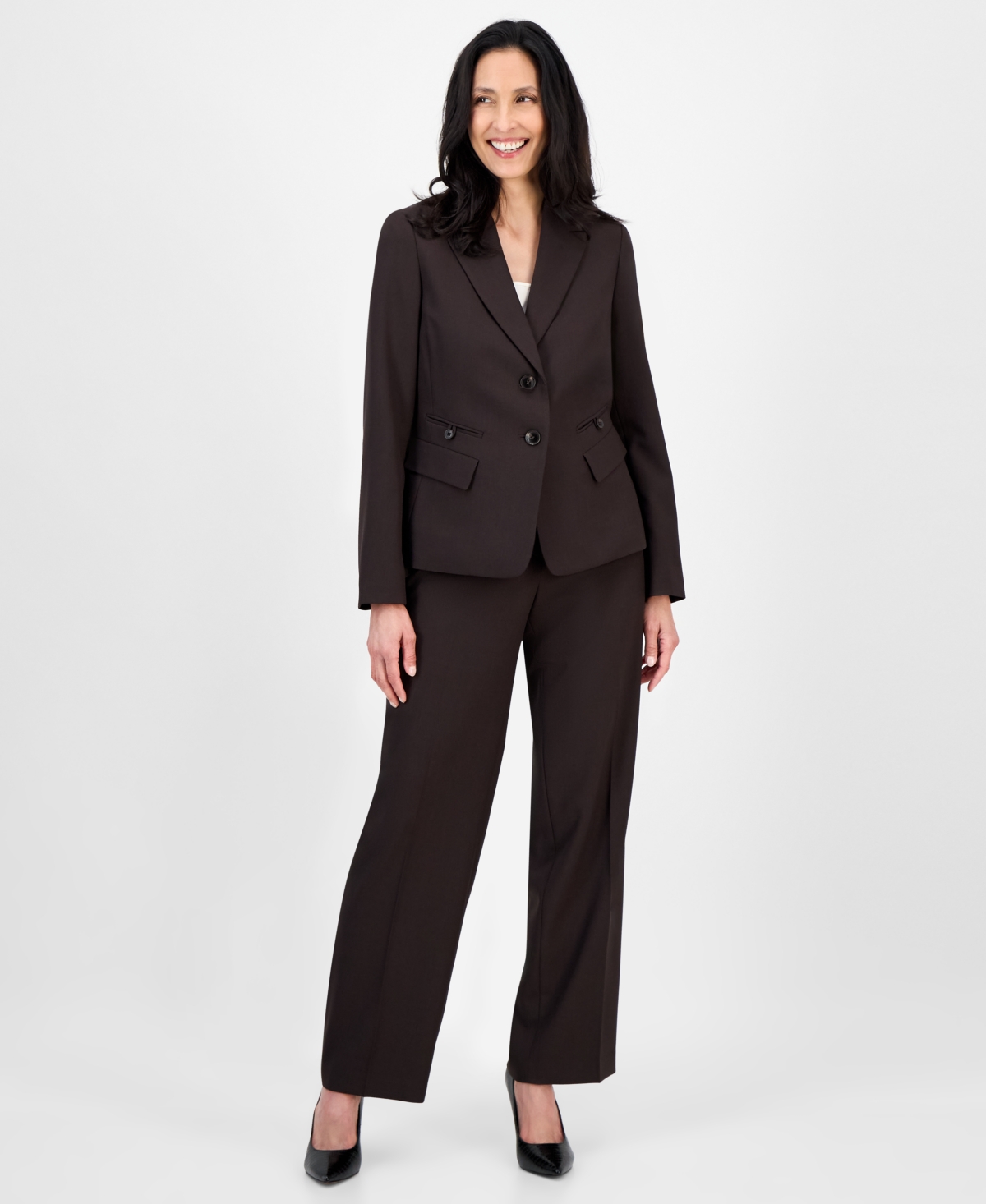 Click here for Le Suit Womens Notched Collar Wide-Leg Pantsuit Se... prices