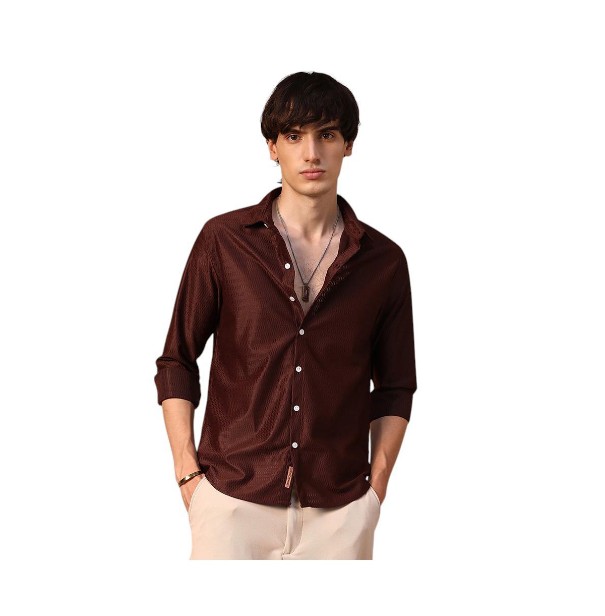 Click here for Campus Sutra Mens Chocolate Brown Solid Honeycomb... prices