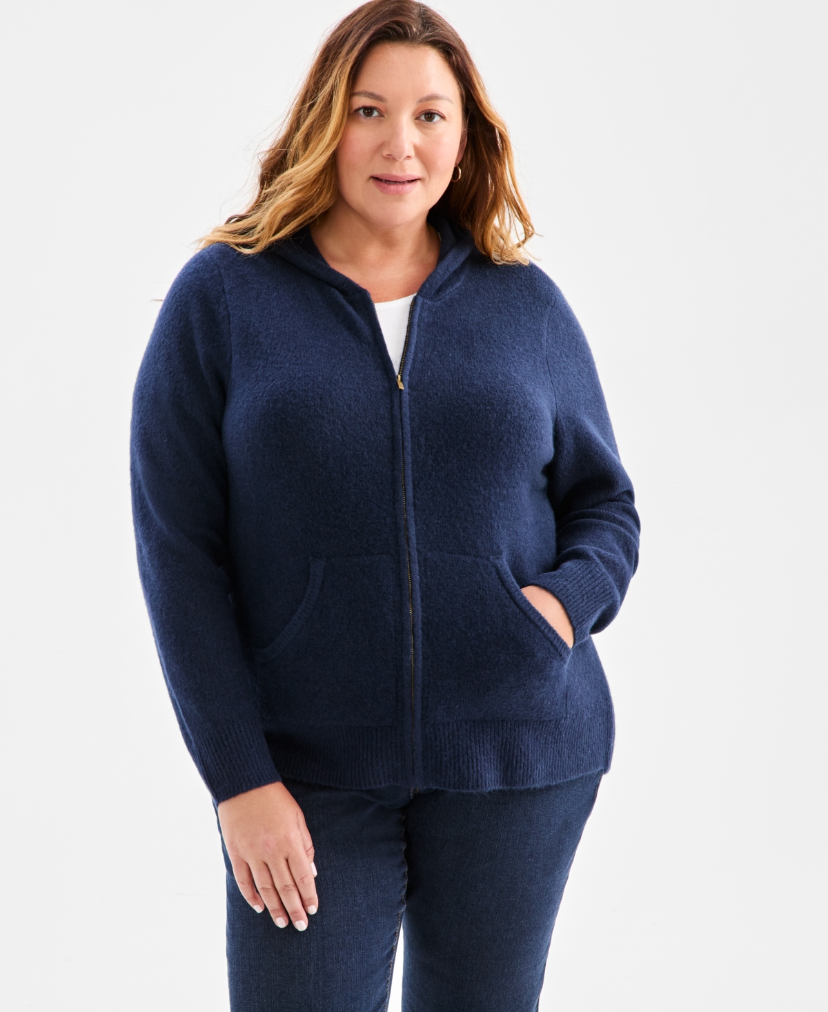 Click here for Style & Co Plus Size Zip-Front Hooded Sweater  Mac... prices
