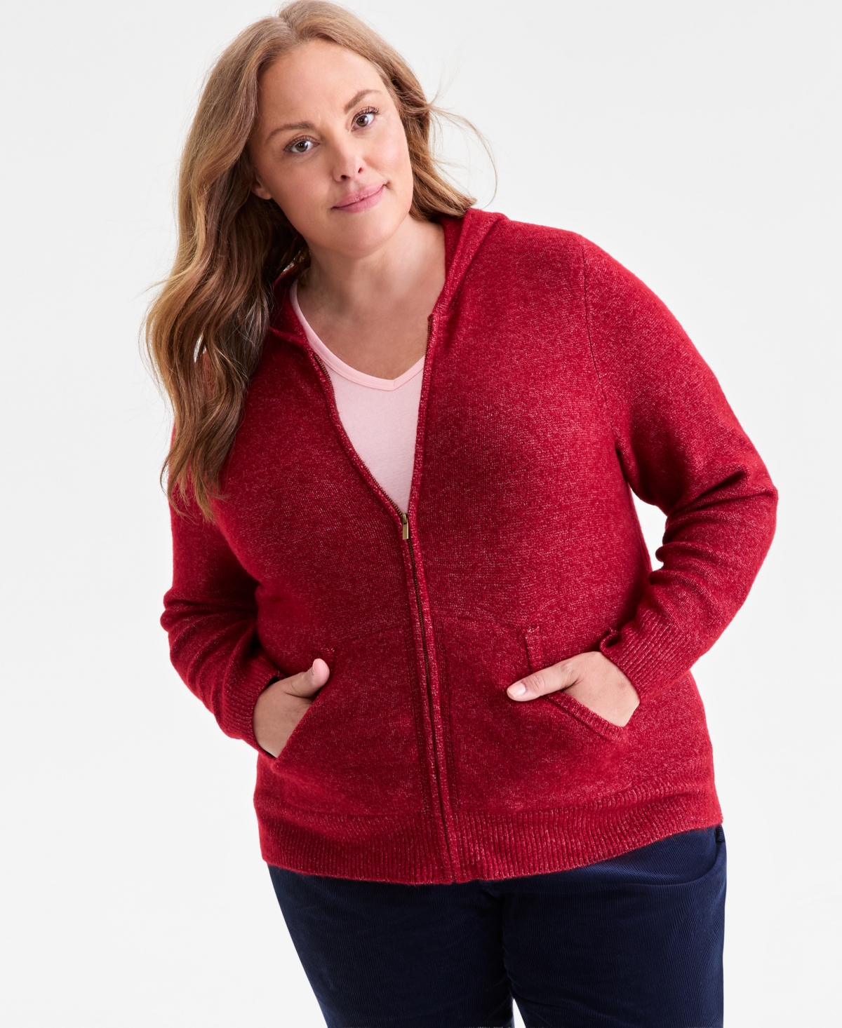 Click here for Style & Co Plus Size Zip-Front Hooded Sweater  Mac... prices