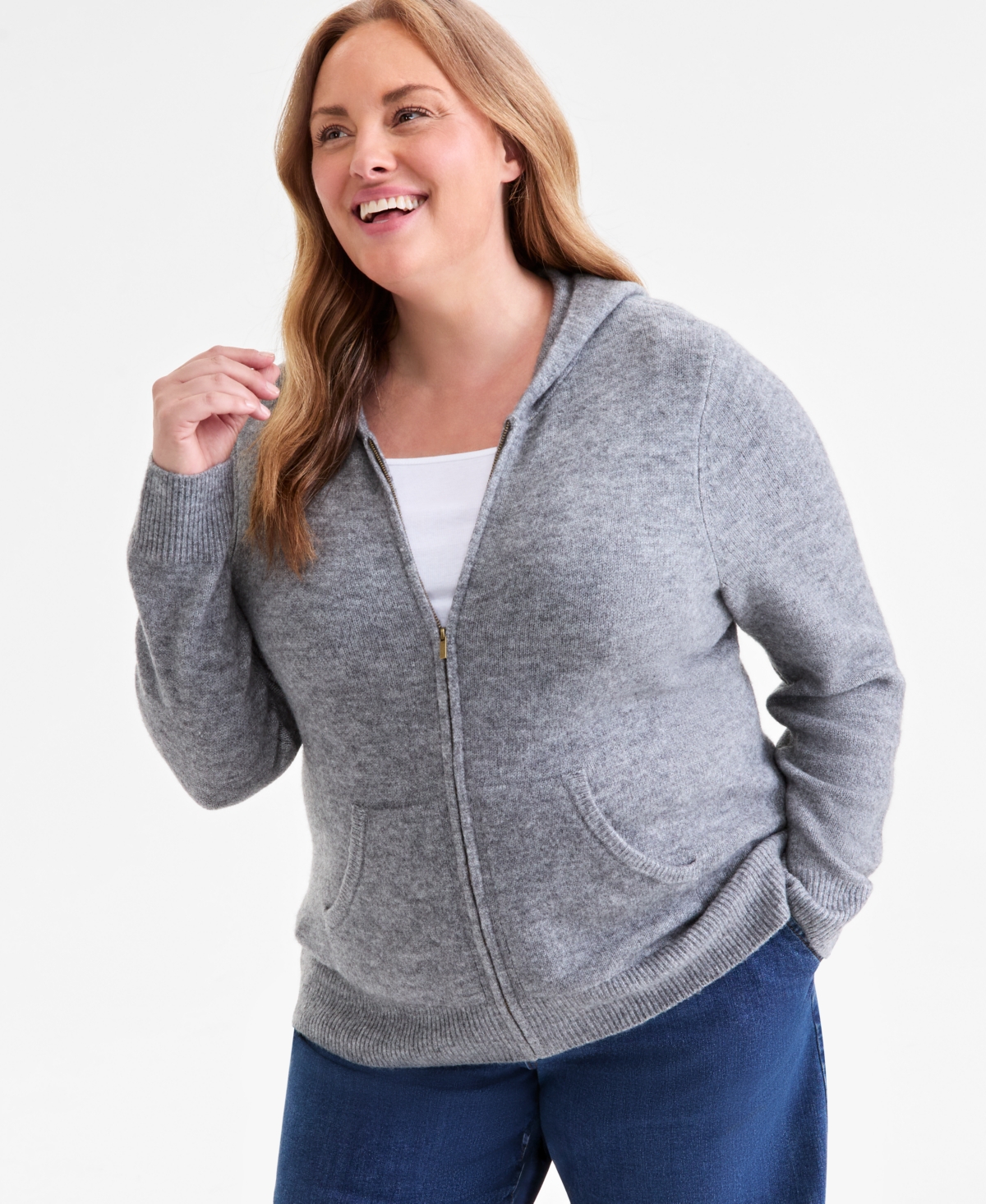 Click here for Style & Co Plus Size Zip-Front Hooded Sweater  Mac... prices